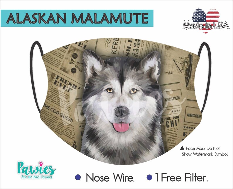Alaskan Malamute Face Mask Made in USA Filter Pocket 1 | Etsy