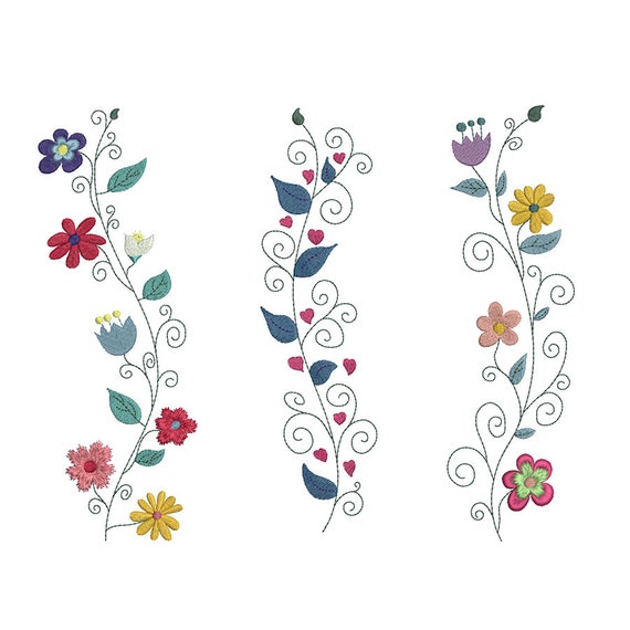 3 Designs-5 Sizes-Floral Borders-Machine Embroidery Design | Etsy