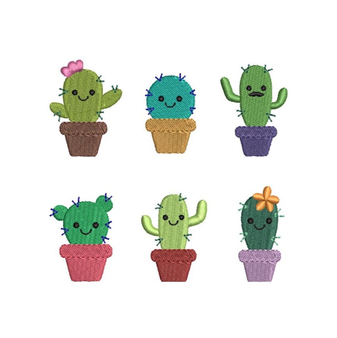 6 Sizes--mini Cactus--machine Embroidery Design Set--instant Download ...