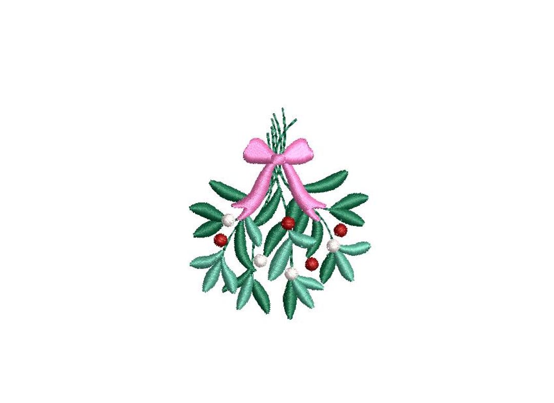 7 Sizes--mini Mistletoe Branch With Bow--machine Embroidery Design ...