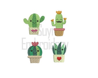 Mini Potted Cactus Machine Embroidery Design. Small Cacti - Etsy