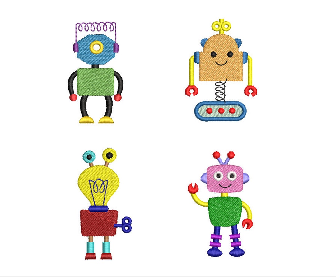 6 Sizes--mini Robot--machine Embroidery Design Set--instant Download - Etsy