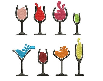 Stylized Wine Glass Machine Embroidery Design - Etsy