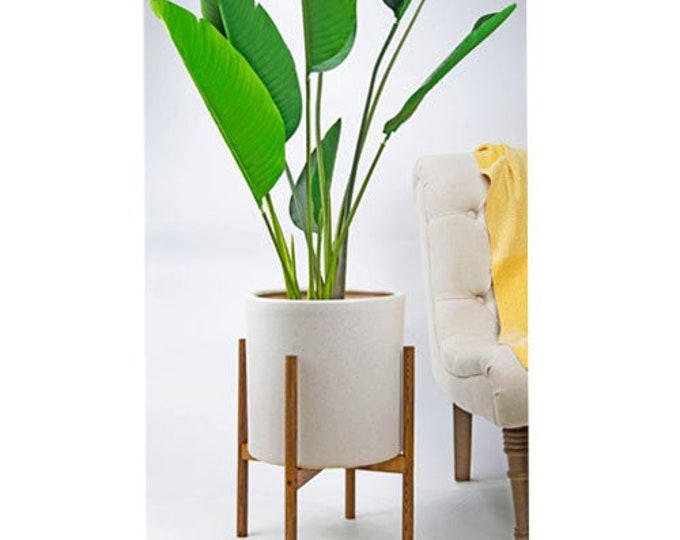 Large Plant Stand With Pot - Mid Century Modern Planter - Wood Plant ...