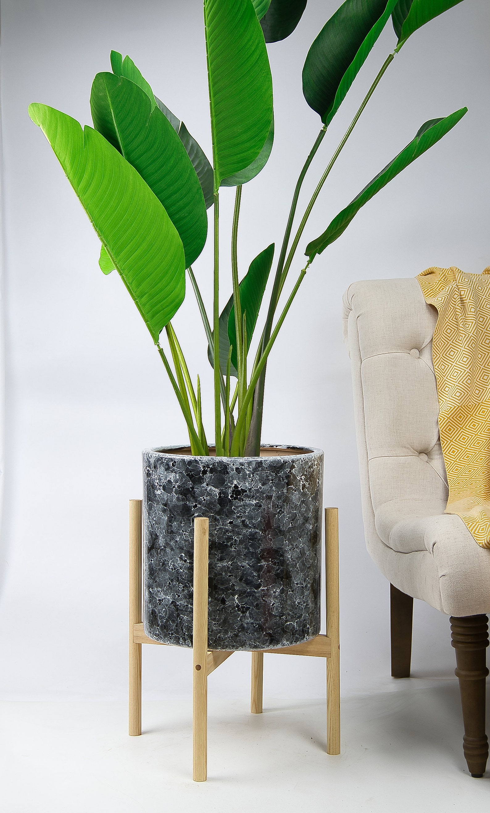 Large Plant Stand With Pot Mid Century Modern Planter Wood Plant Stand ...