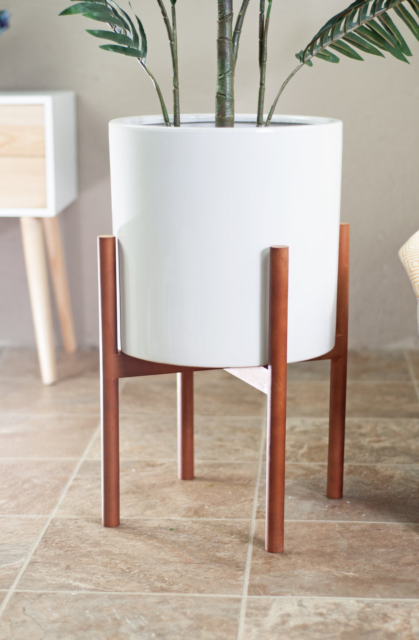 Planter With Stand wood Plant Stand-large Ceramic Cylinder | Etsy