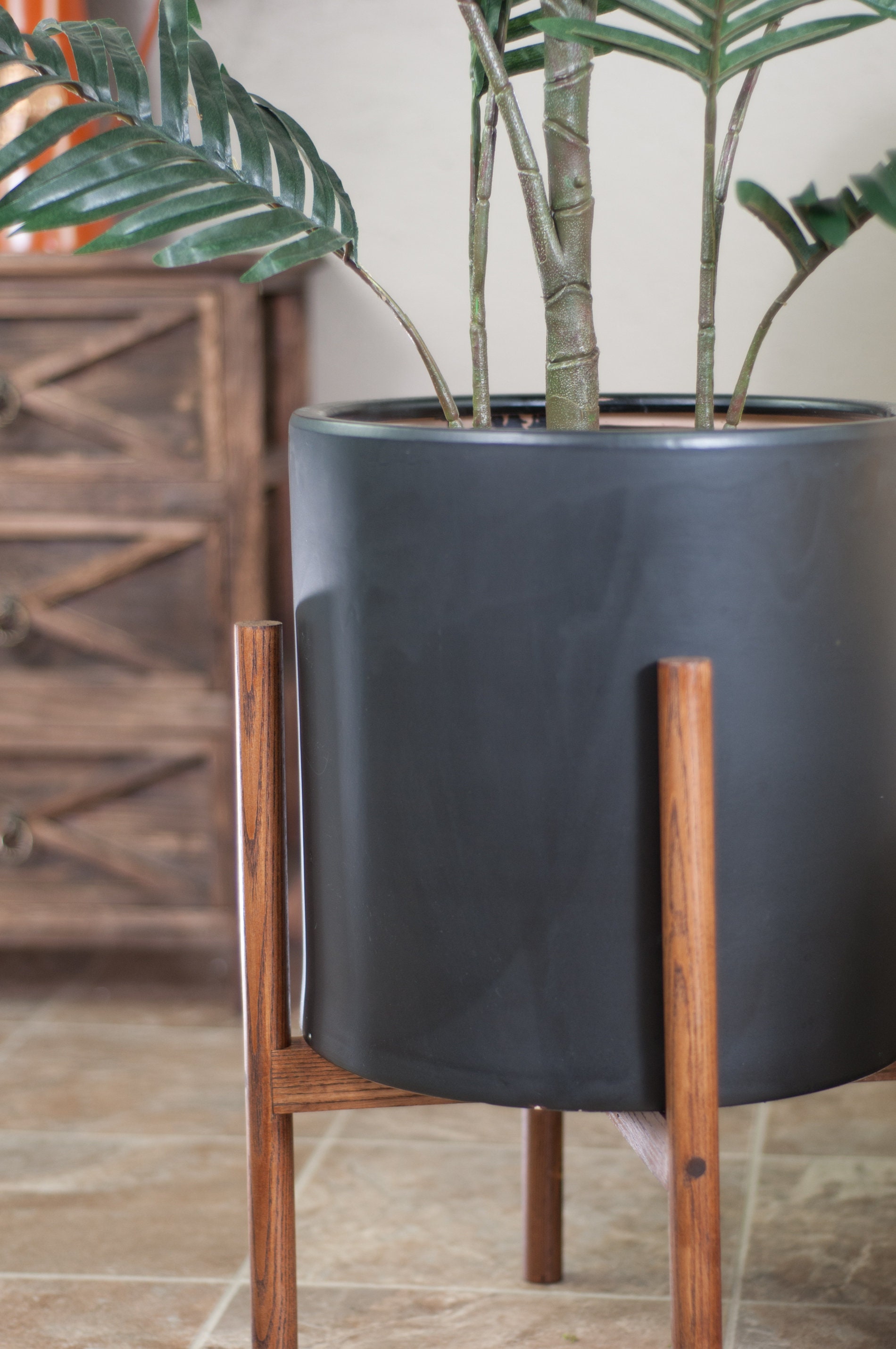 Mid Century Modern Plant Stand With Plant Pot Large Planter - Etsy