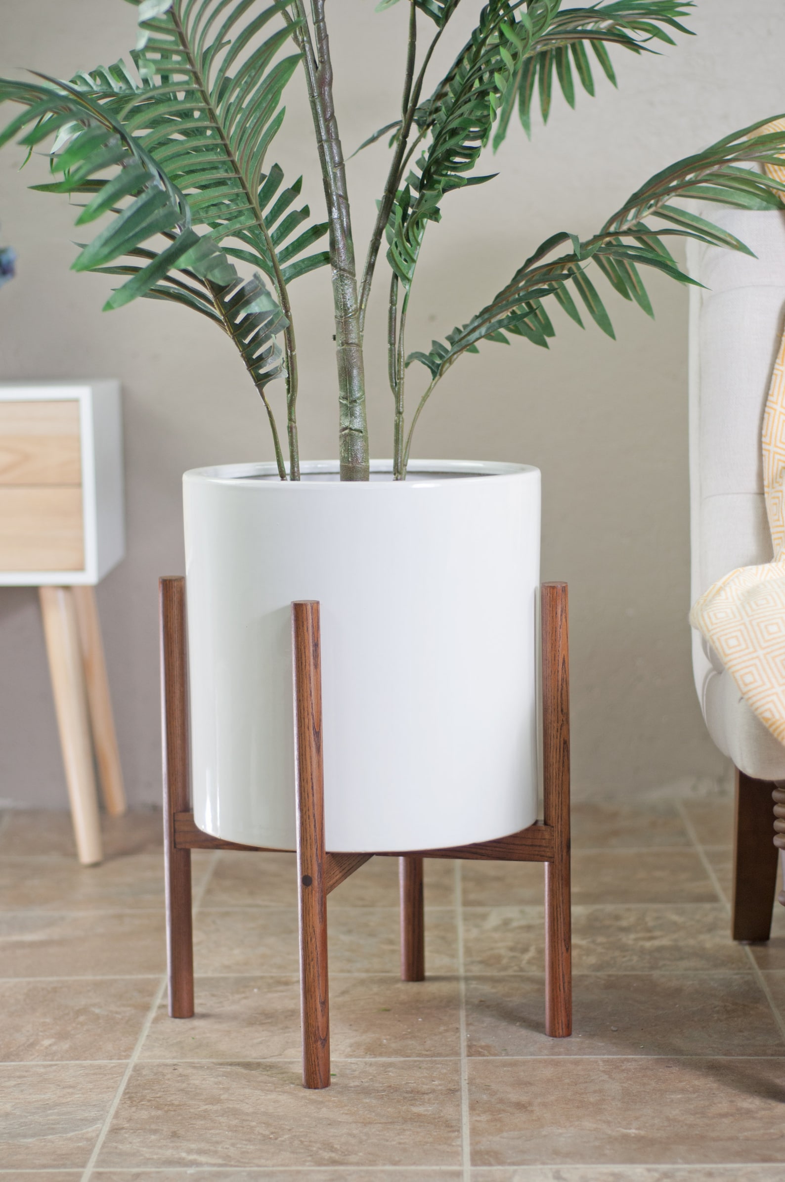 Large Plant Stand With Pot Mid Century Modern Planter Wood - Etsy