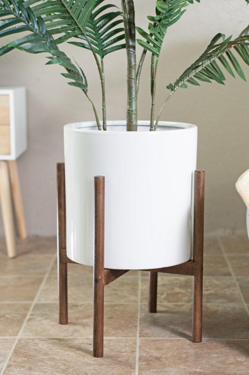 Mid Century Modern Planter Wood Plant Stand Large Ceramic - Etsy