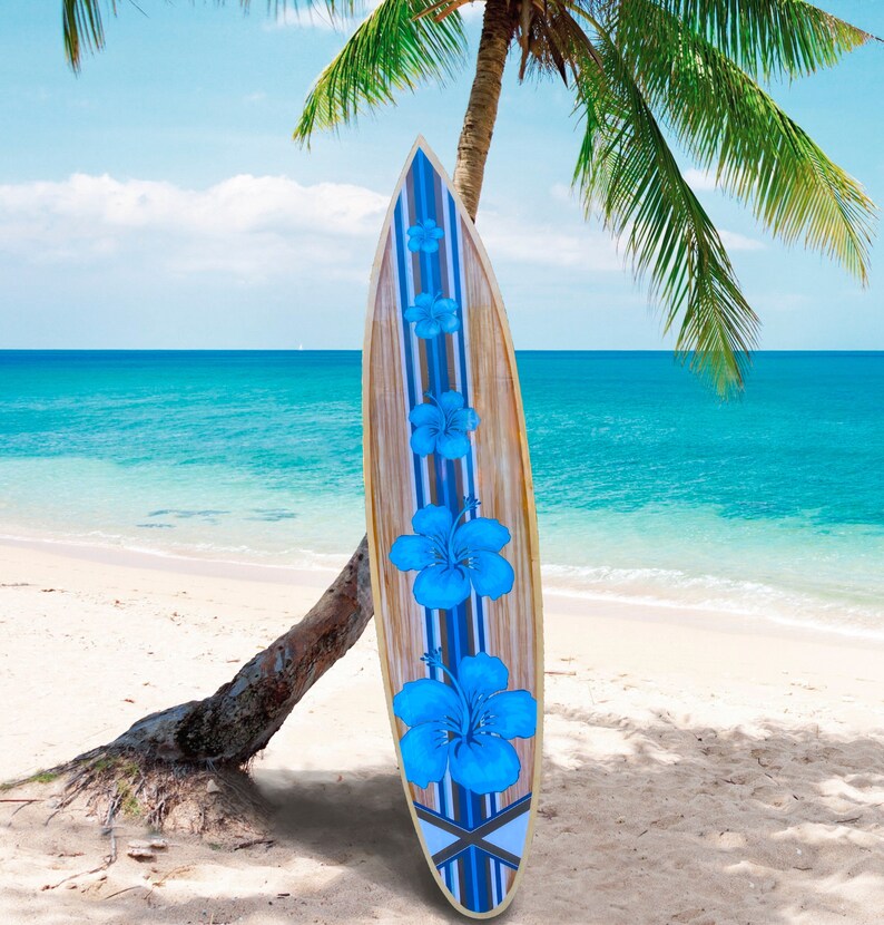 Surfboard Hawaiian Blue Hibiscus Surfboard Blue Lines - Etsy