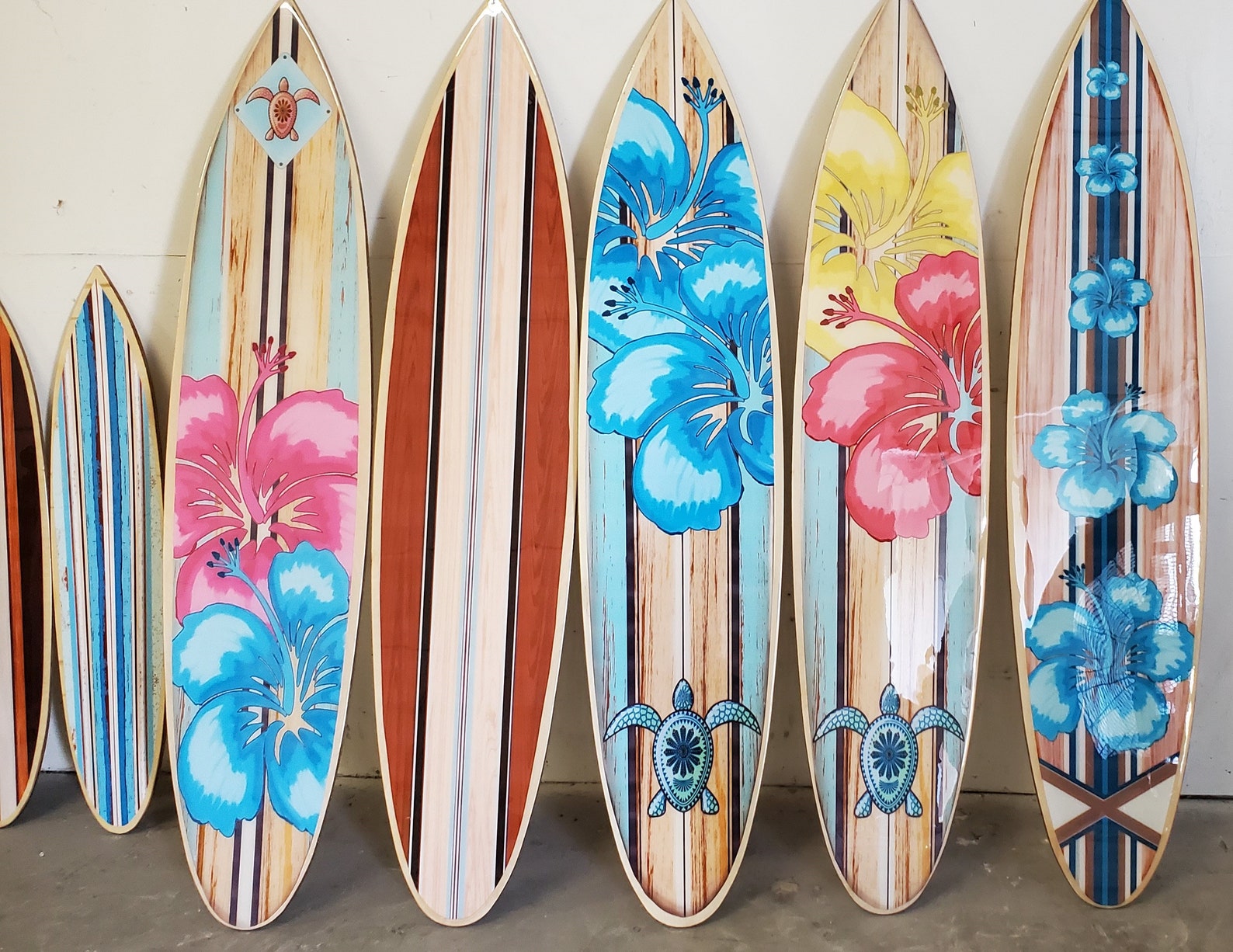 Surfboard Hawaiian Blue Hibiscus Surfboard Blue Lines - Etsy