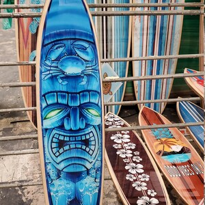 Surfboard Blue Tiki Surfboard Light Blue Lines Tropical - Etsy