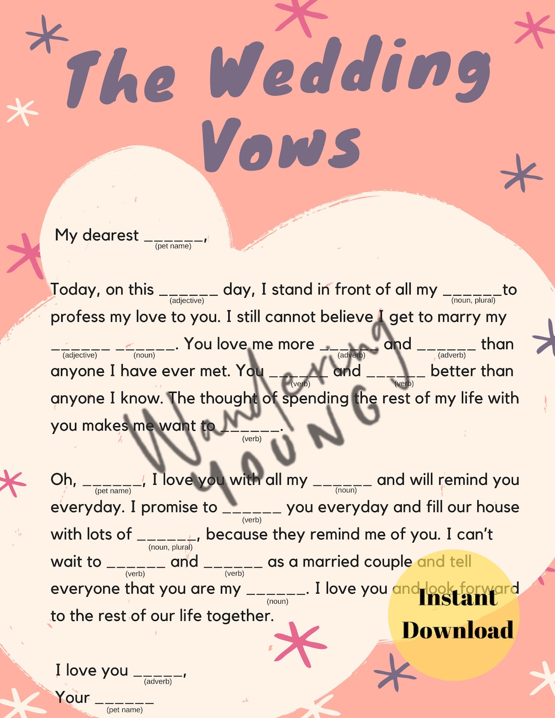 Mad Libs Wedding Vow Bridal Shower Game - Etsy