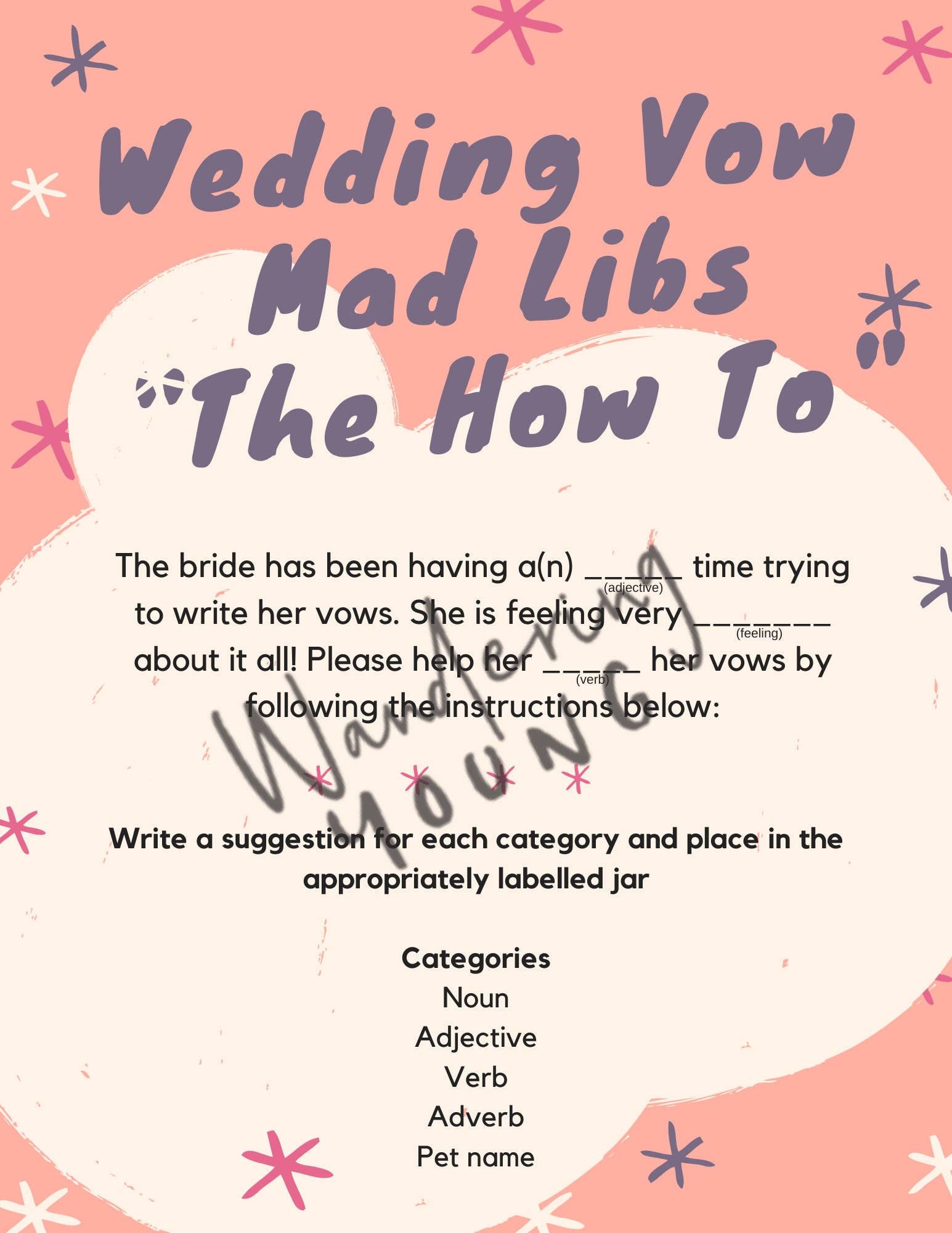 Mad Libs Wedding Vow Bridal Shower Game - Etsy