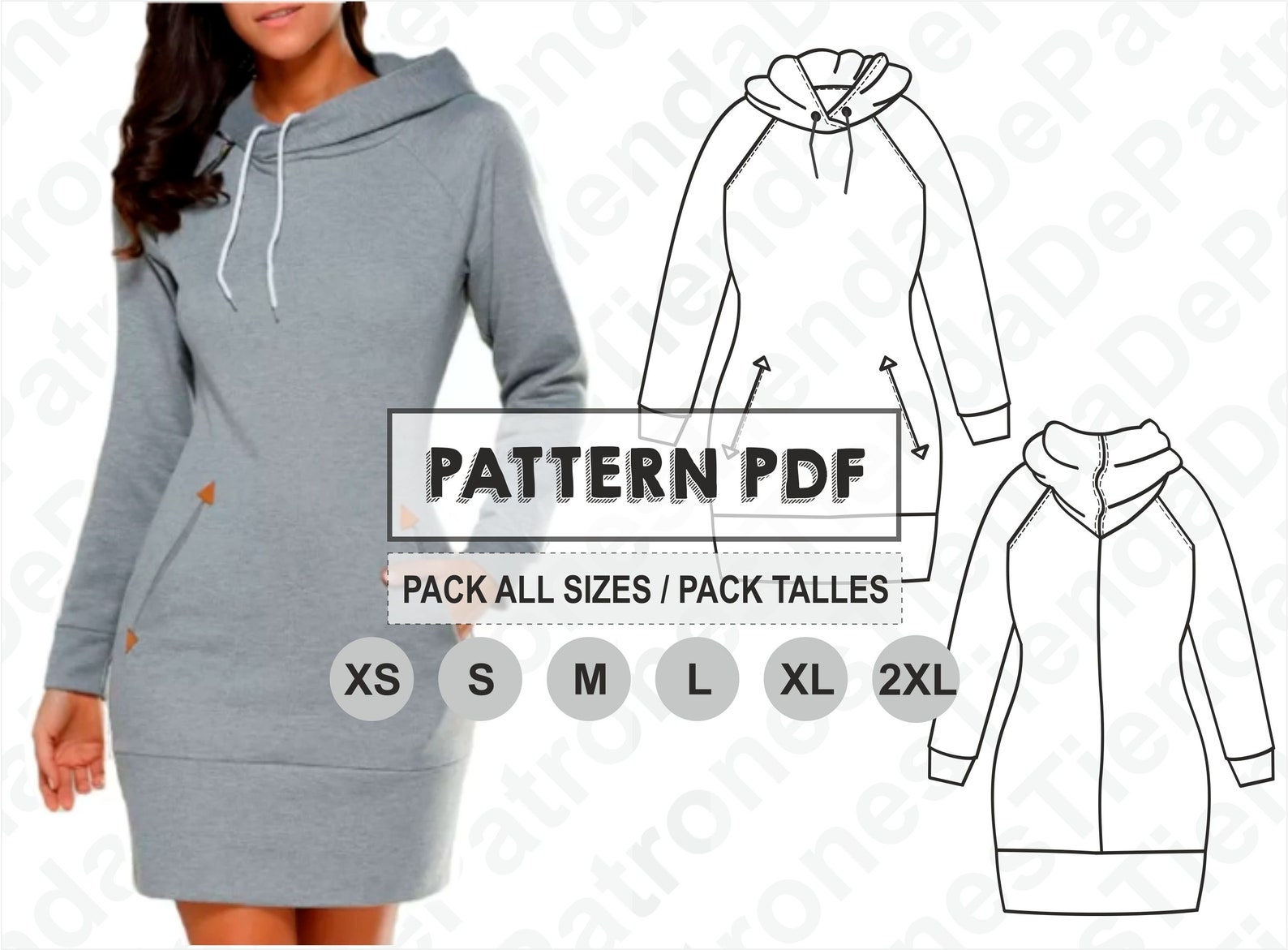 PATTERN Women's Long Hoodie Dress, Sewing Pattern, Digital, Pattern PDF ...
