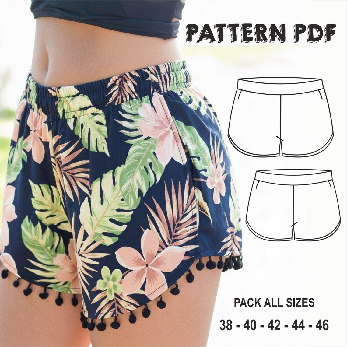 PATRON Mini Short Mujer, Patrón de costura, Digital Imprimible, Patron ...