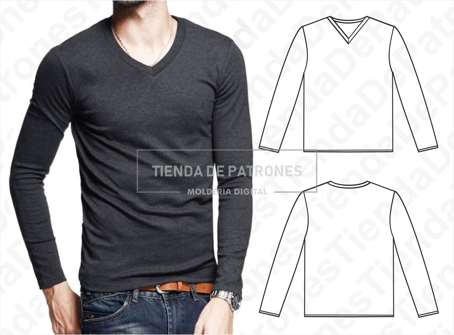 PATTERN T-shirt for Men Collar V Long Sleeve Sewing Pattern - Etsy