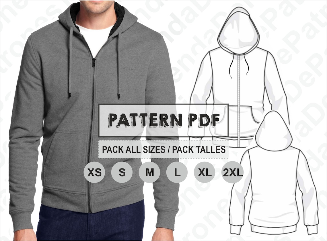 PATTERN Men's Hoodie Jacket, Pattern Sewing, Digital, PDF, Pack Size XS ...
