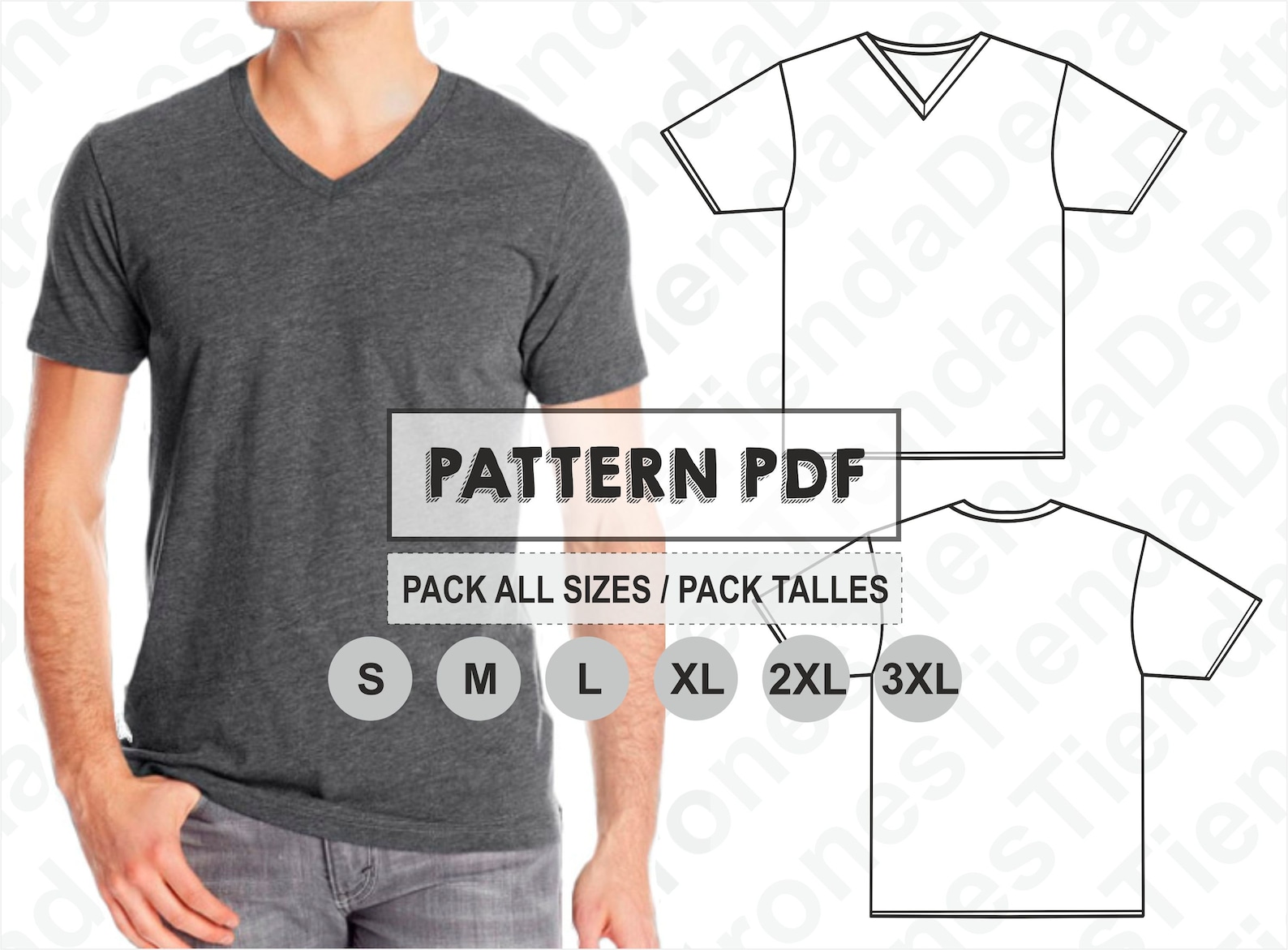 PATTERN T-shirt Collar V for Men Sewing Pattern Digital | Etsy