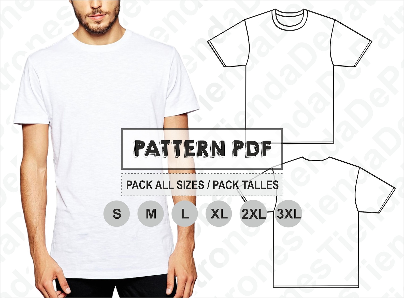 PATTERN T-shirt Men, Sewing Pattern, Digital, Pattern PDF, Pack Size S ...