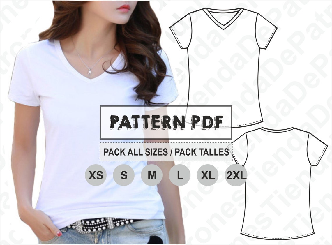 PATTERN T-shirt Collar V for Womens Women's T-shirts - Etsy