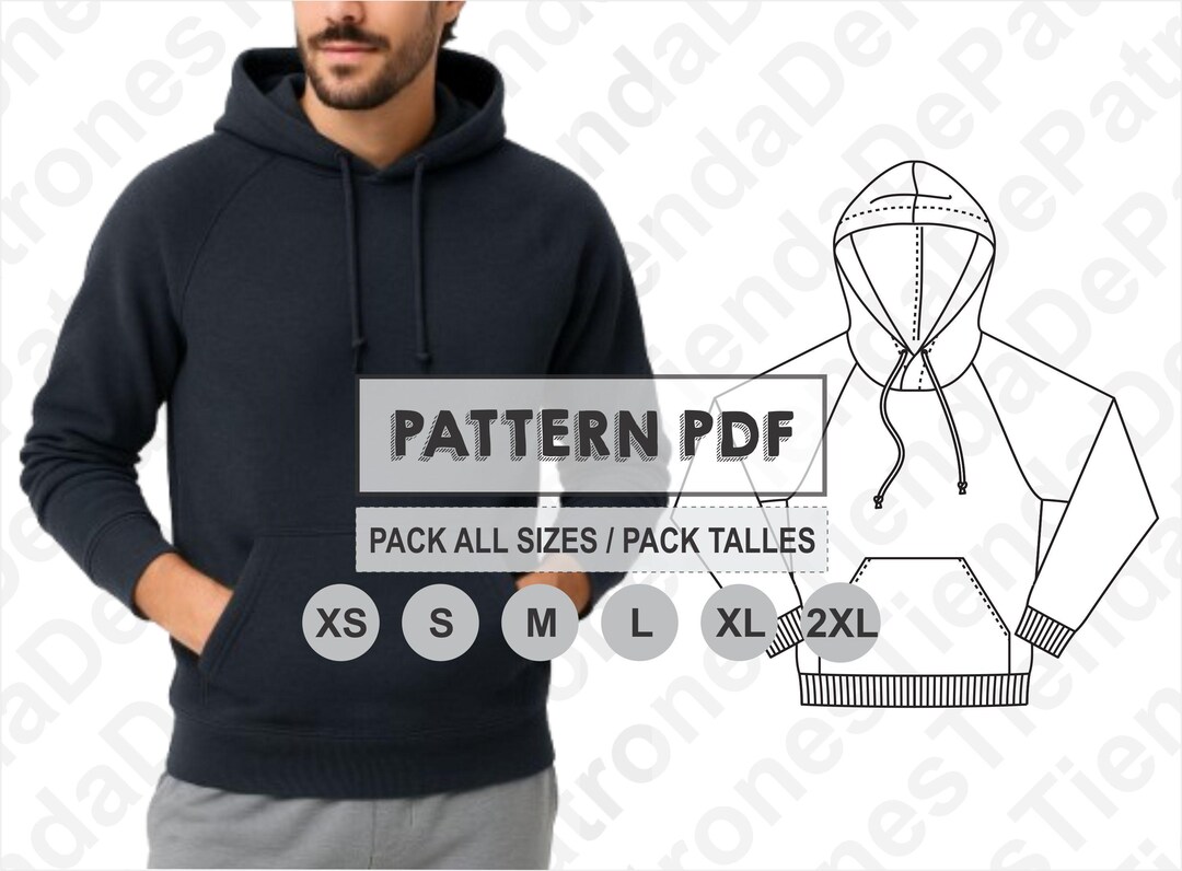 PATTERN Basic Hoodie for Men, Men’s Hooded Sweatshirt, Sewing Pattern ...