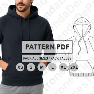 PATTERN Basic Hoodie for Men, Men’s Hooded Sweatshirt, Sewing Pattern ...
