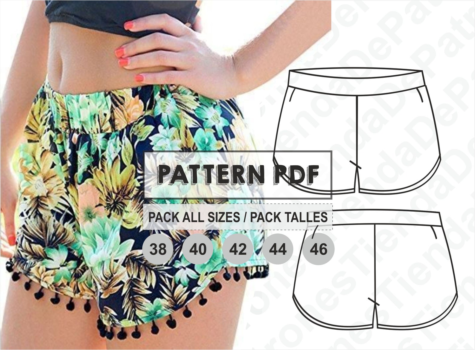 PATRON Mini Short Mujer, Patrón de costura, Digital Imprimible, Patron ...