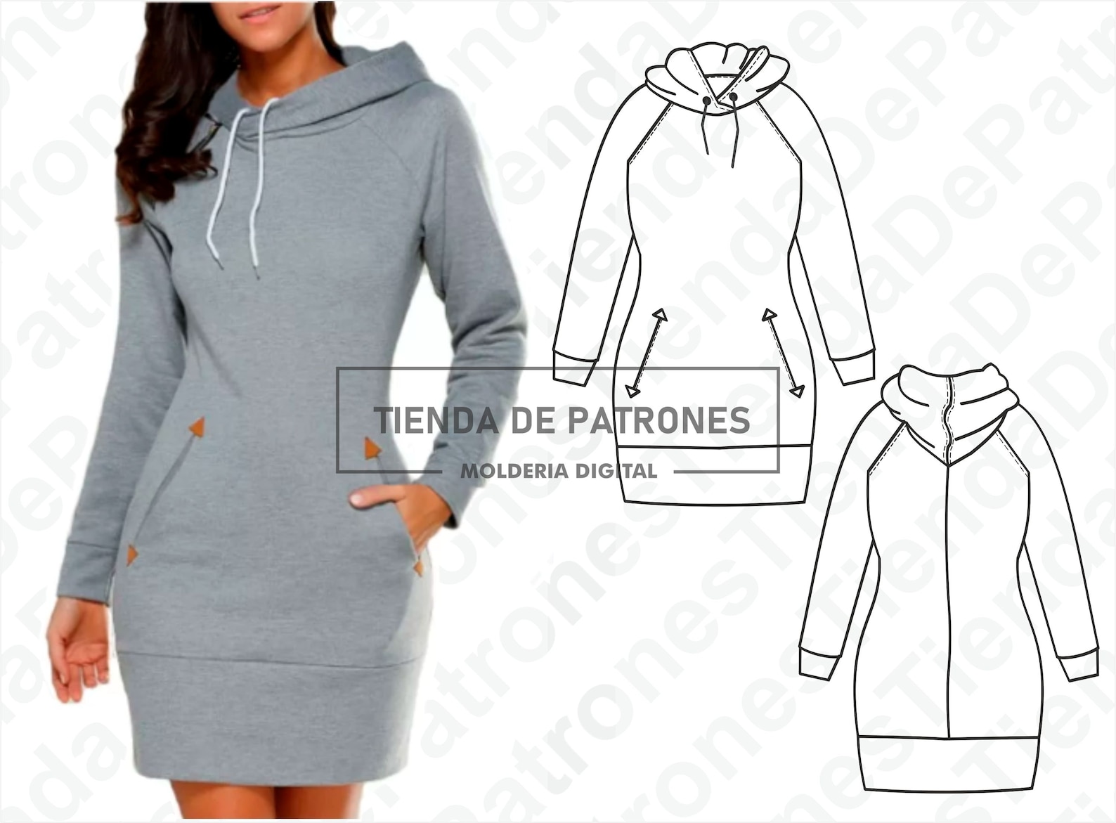 PATTERN Women's Long Hoodie Dress, Sewing Pattern, Digital, Pattern PDF ...