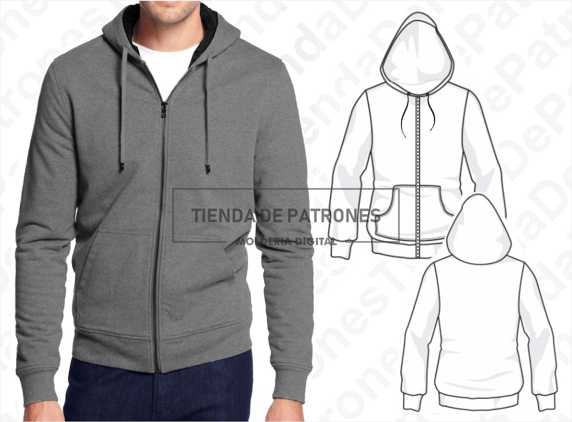 PATTERN Men's Hoodie Jacket, Pattern Sewing, Digital, PDF, Pack Size XS ...