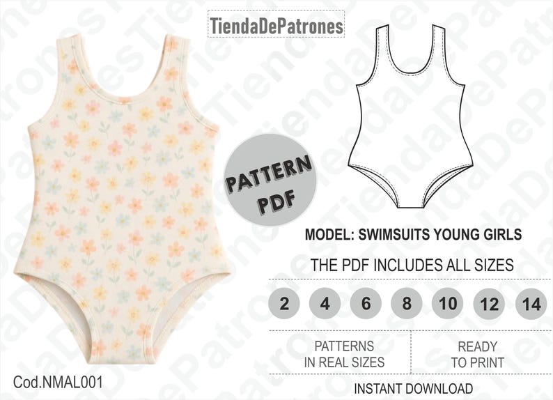 PATTERN Girls One-piece Swimsuit, Swimsuits Young Girls, Swimwear ...