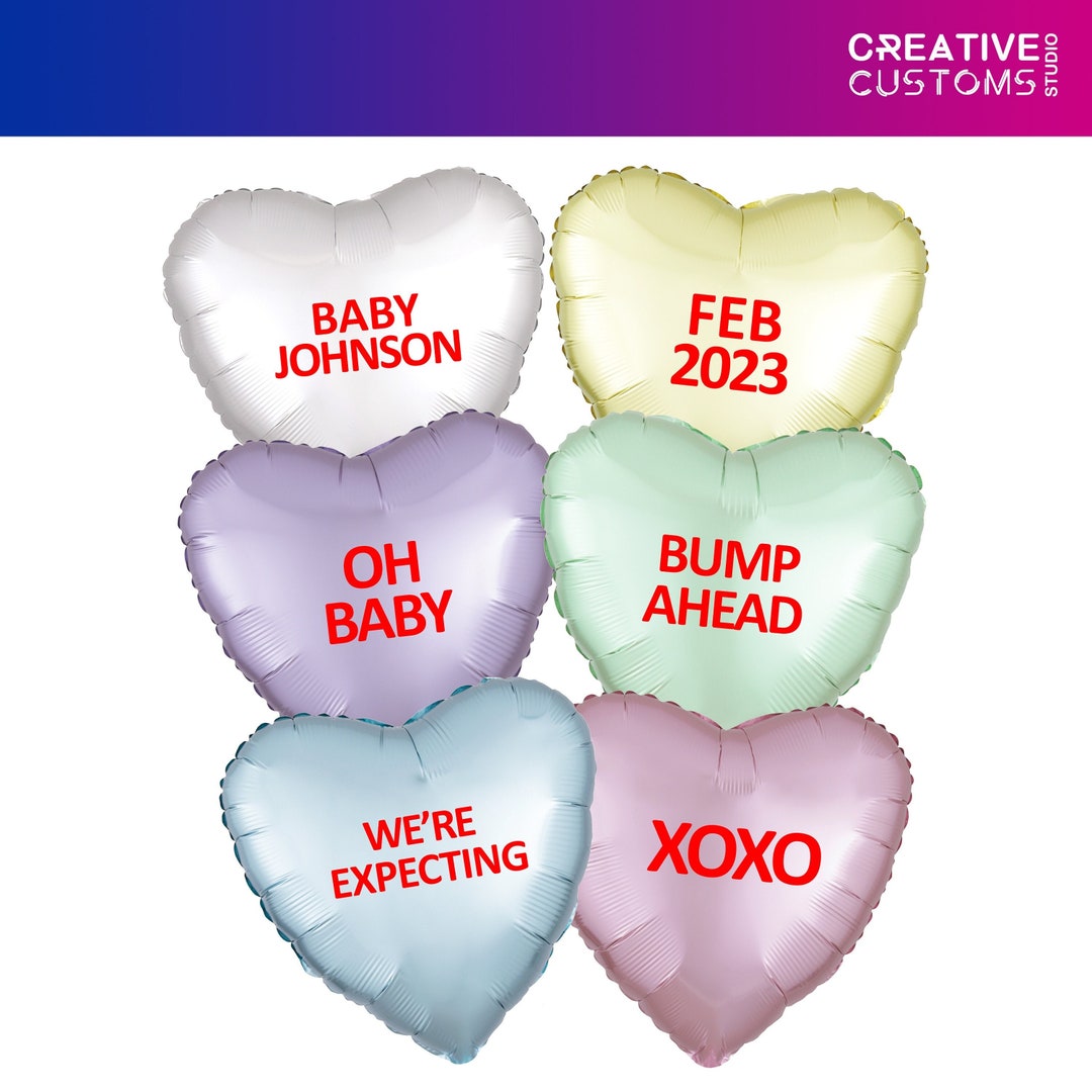 Baby Announcement Balloons Satin Finish Candy Heart Balloons - Etsy