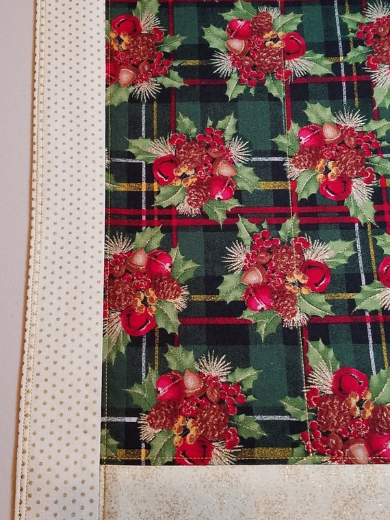 Sparkly Christmas Plaid Table Runner With Gold Accents Approx - Etsy