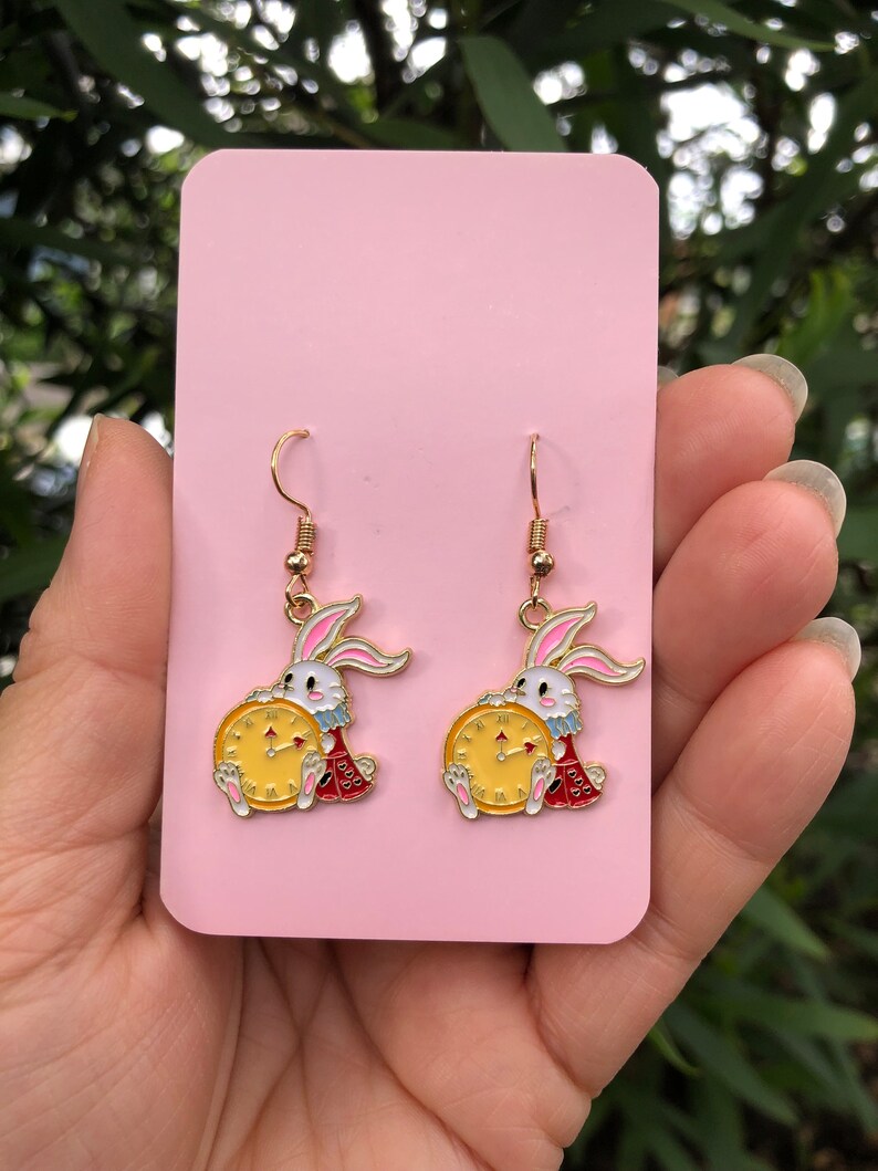 Alice in Wonderland Earrings, White Rabbit Clock Earrings - Etsy