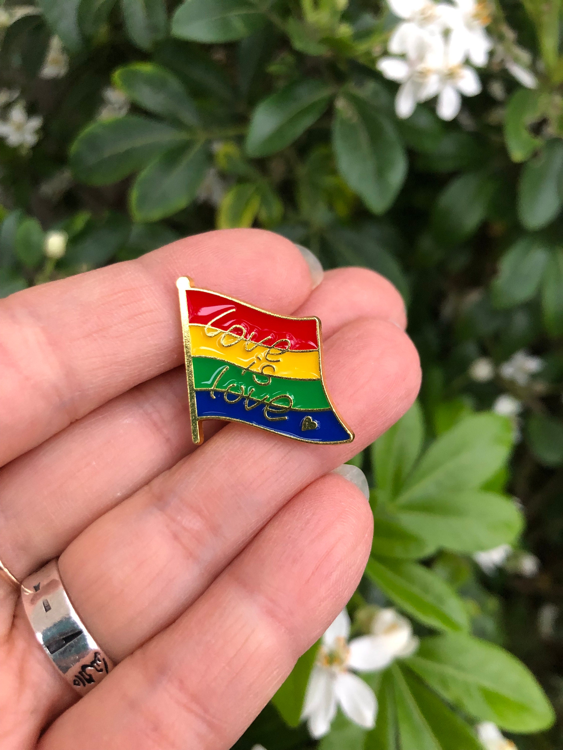 Gay Pride Rainbow LGBTQIA Pride Badge Pin Rainbow Heart Hand Queer Gay ...