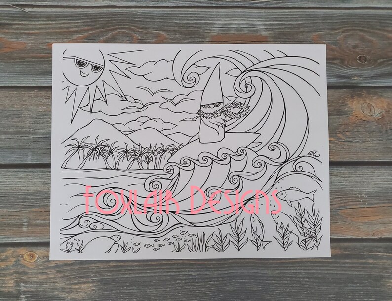 PRINTABLE Surfer Gnome Coloring Sheet Page Tomte (Instant Download) - Etsy