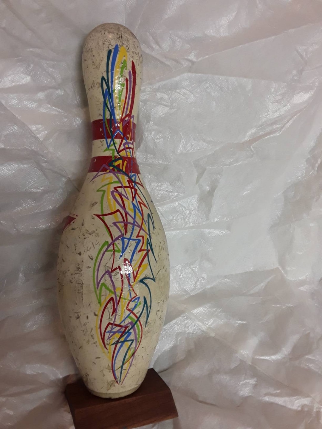 Pinstriped Bowling Pin Multi Colored Wooden Base 7 Color - Etsy