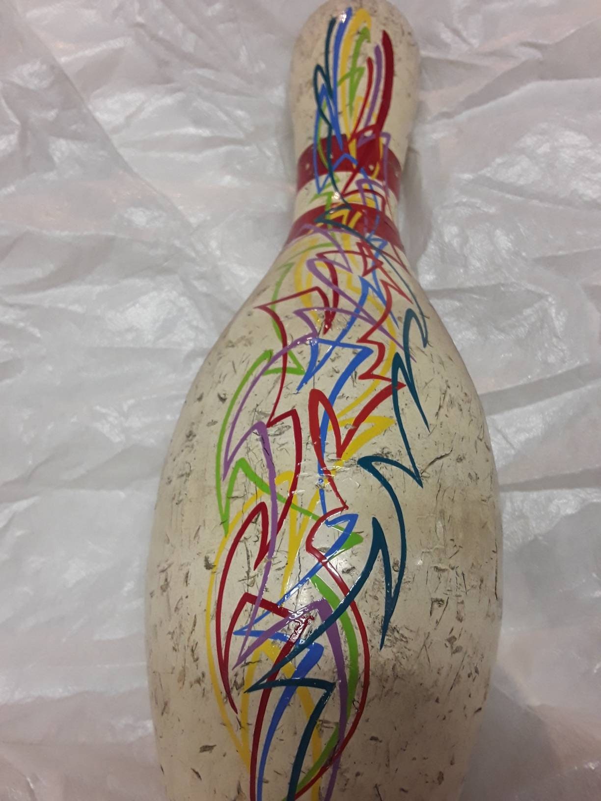 Pinstriped Bowling Pin Multi Colored Wooden Base 7 Color - Etsy
