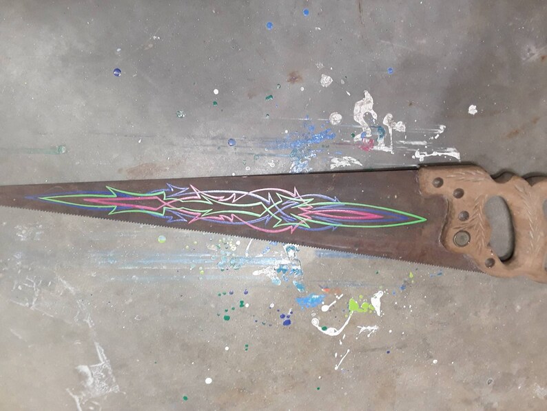 Pinstriped Vintage Saw Hand Painted Double Sided - Etsy