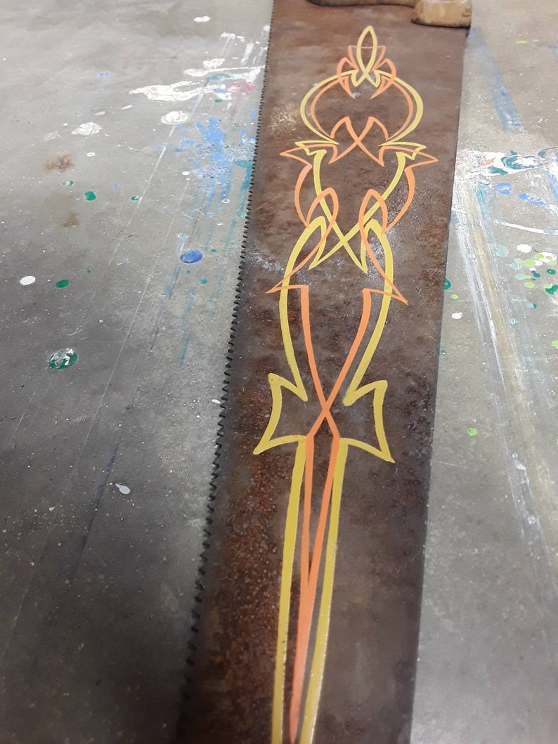 Pinstriped Vintage Saw Hand Painted Double Sided - Etsy