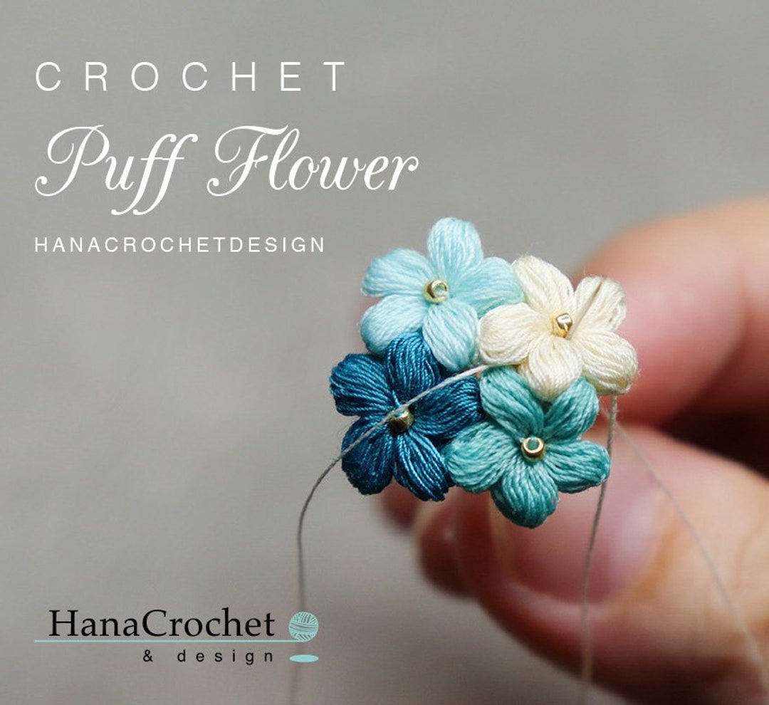 Micro Crochet Puff Flower Pattern - Crochet Jewelry Making Tutorial ...