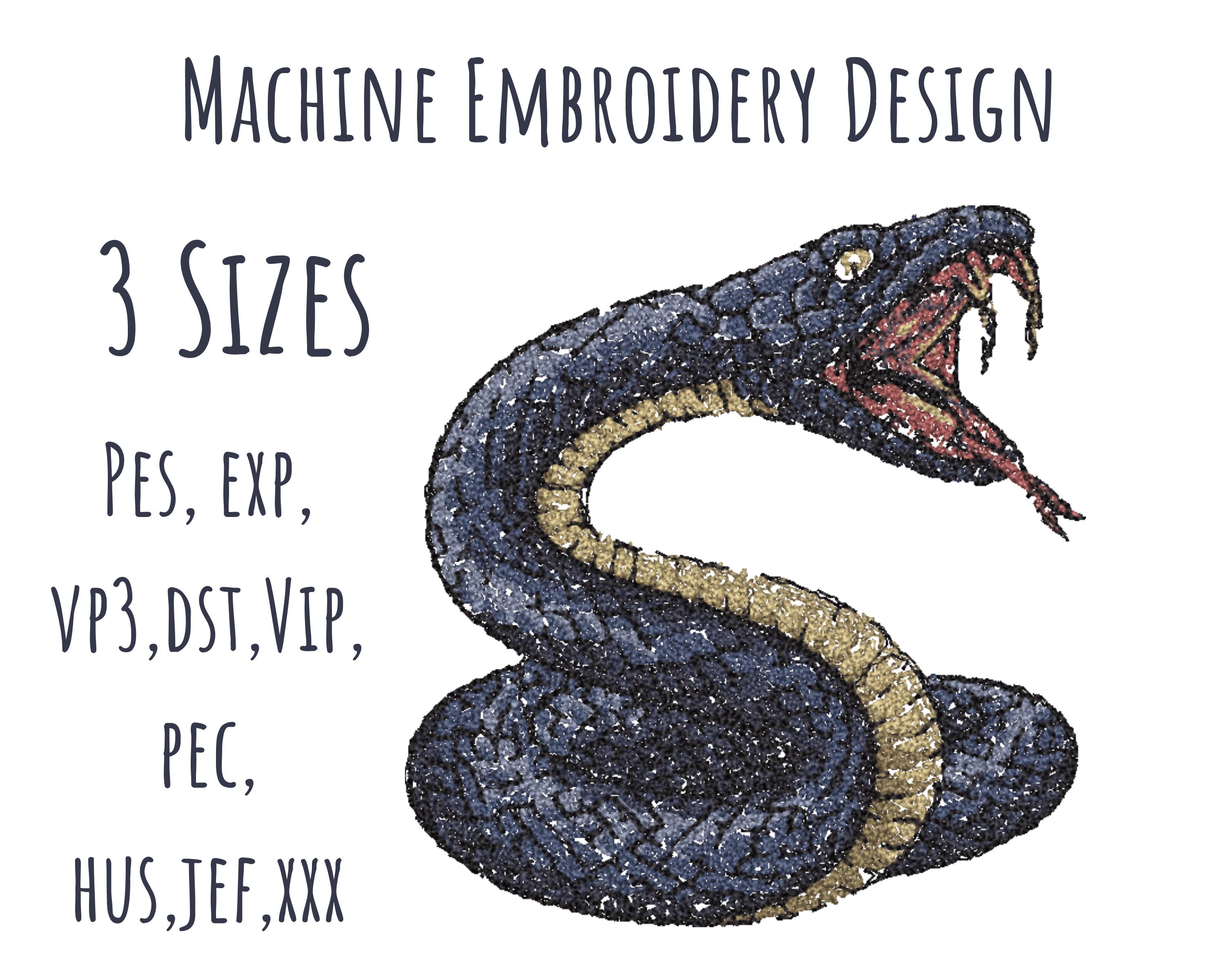 Machine embroidery snake design in 3 sizes 3 4x4 5x7 | Etsy