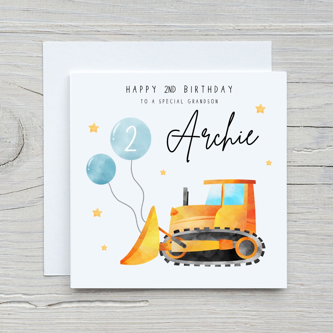 Bulldozer Birthday Card Any Age Personalised, 1st, 2nd, 3rd, 4th, 5th ...