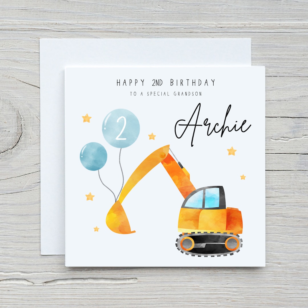 Digger Birthday Card Any Age Personalised, 1st, 2nd, 3rd, 4th, 5th, 6th ...