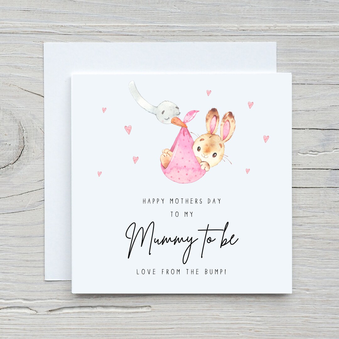 Mothers Day Card From the Bump Mummy to Be Stork Carrying Baby Bunny ...