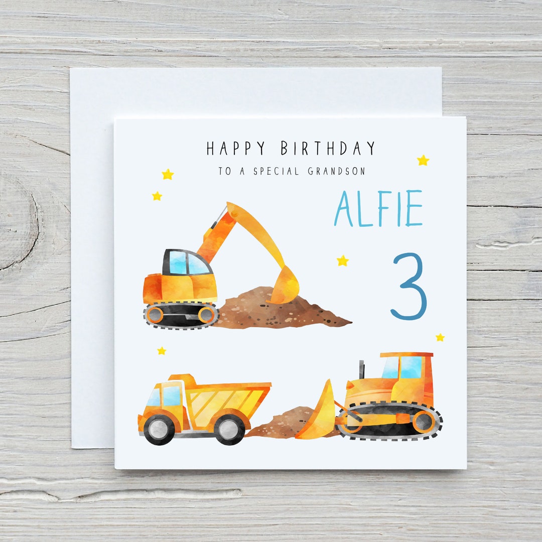 Digger Construction Birthday Card Any Age Personalised, 1st, 2nd, 3rd ...