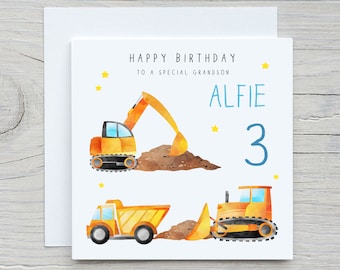 Any Age Number Construction Card, Digger, Birthday Boy, Builder, 1st ...