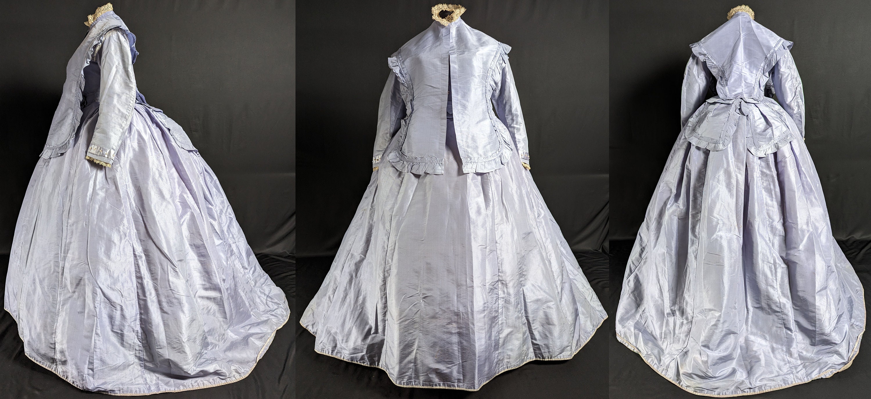 Stunning Victorian Antique Fashion 1860s Four Piece Lilac Silk ...