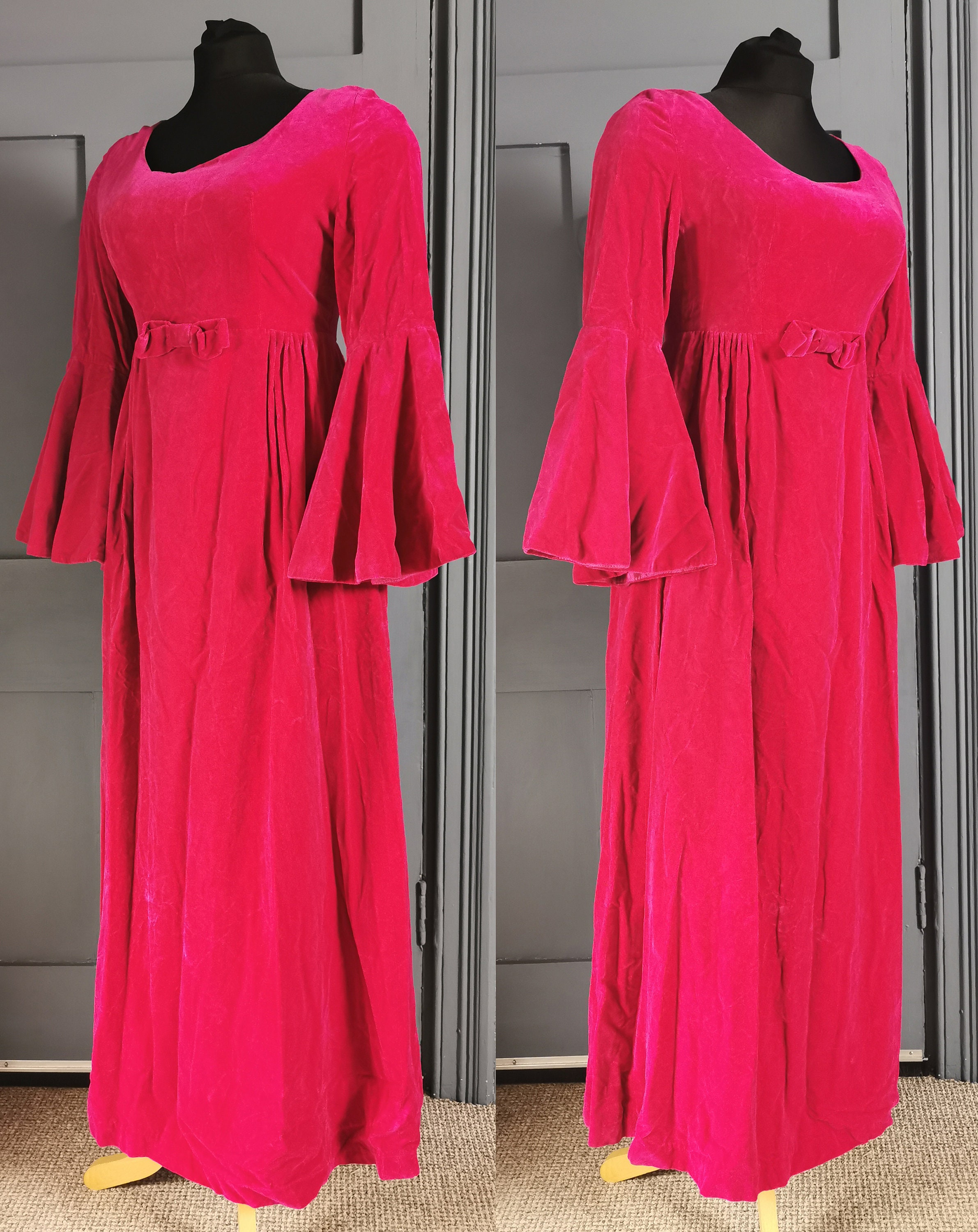 Vibrant Vintage 1960s Medieval Style Pink Velvet Evening Dress - Clive ...