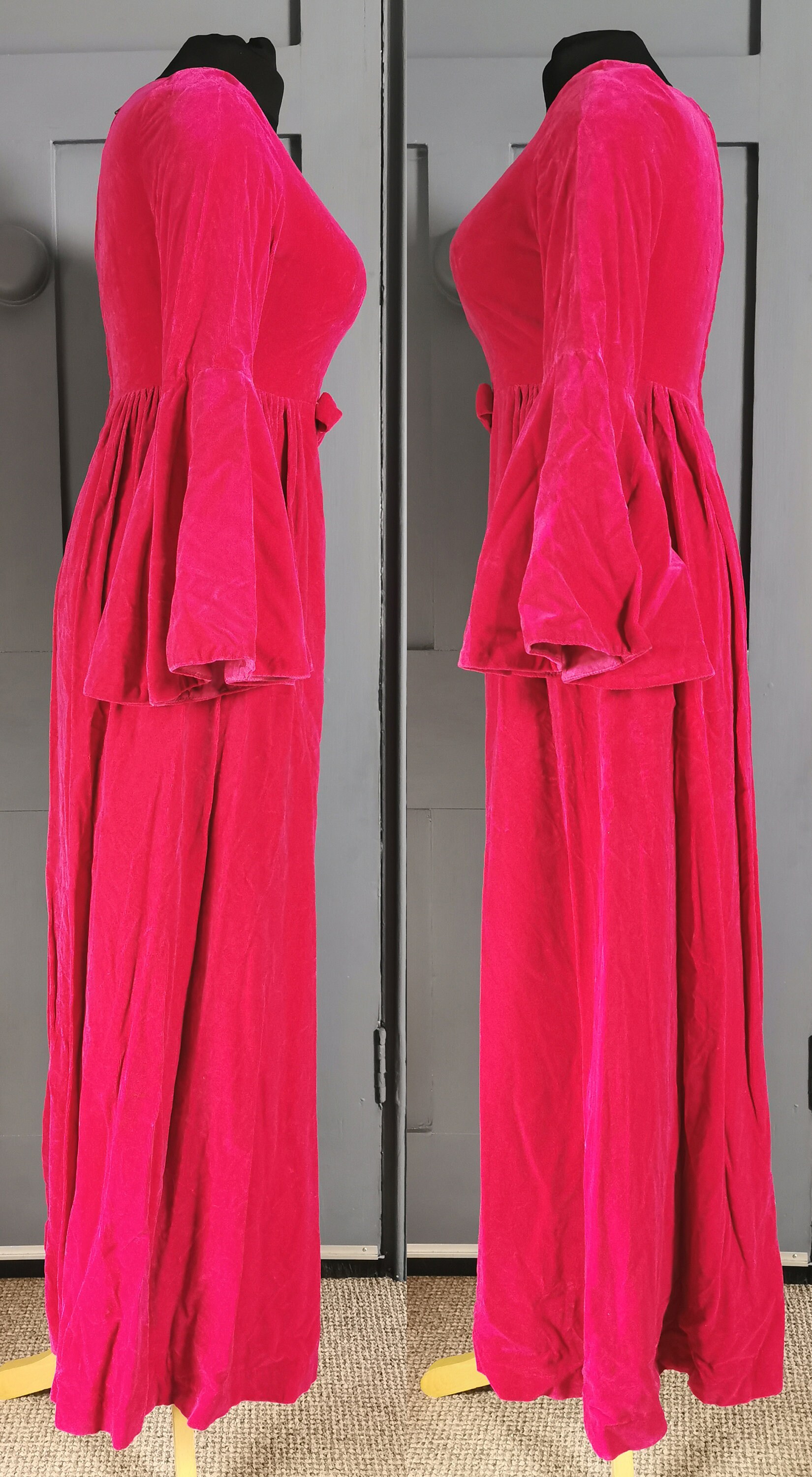 Vibrant Vintage 1960s Medieval Style Pink Velvet Evening Dress - Clive ...